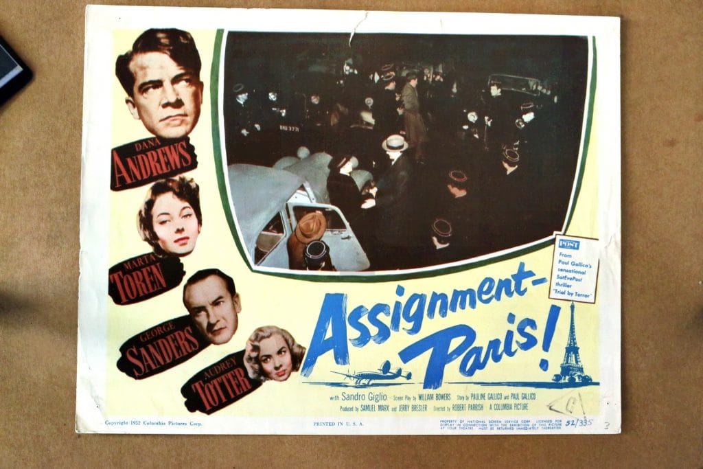 ORIGINAL LOBBY CARD - ASSIGNMENT - PARIS - 1952 - title card - Dana Andrews, Marta Toren, George ...