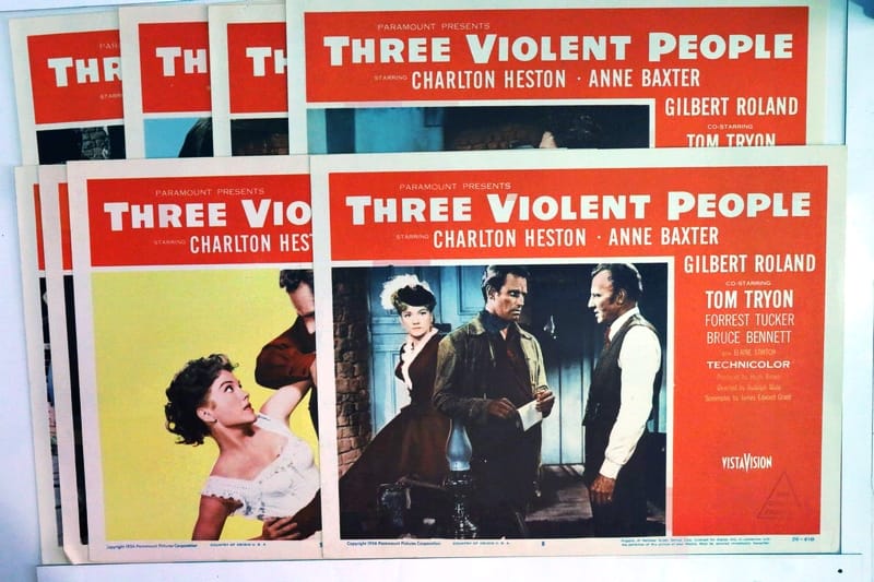 ORIGINAL LOBBY CARDS - THREE VIOLENT PEOPLE - 1956 - set of 8 ...