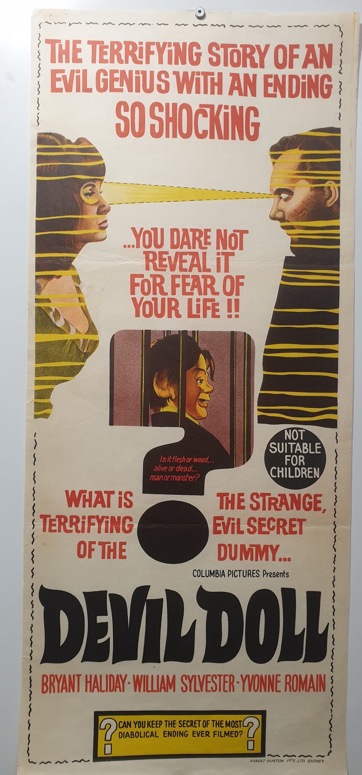 ORIGINAL DAYBILL MOVIE POSTER - DEVIL DOLL - HORROR 1964 - Bryant Haliday, William Sylvester ...
