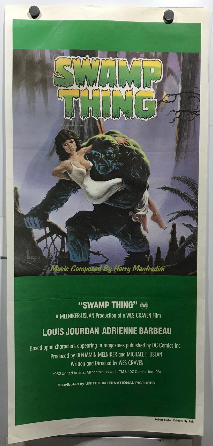 ORIGINAL DAYBILL MOVIE POSTER - SWAMP THING - Music composed by Harry ...
