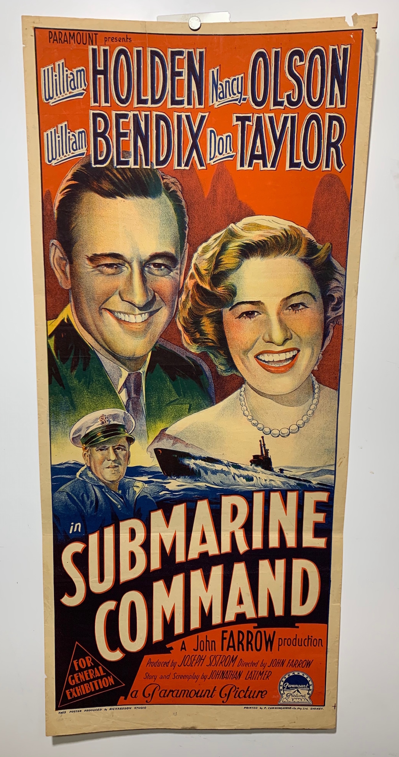 ORIGINAL DAYBILL MOVIE POSTER - SUBMARINE COMMAND - 1951 - Richardson Studio - X Marks The Shop