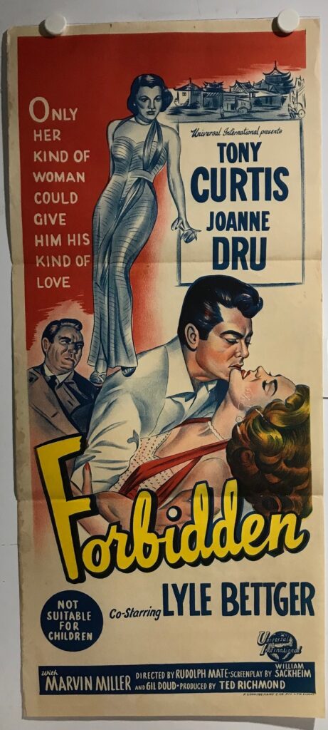 ORIGINAL DAYBILL MOVIE POSTER - FORBIDDEN - 1953 - X Marks The Shop