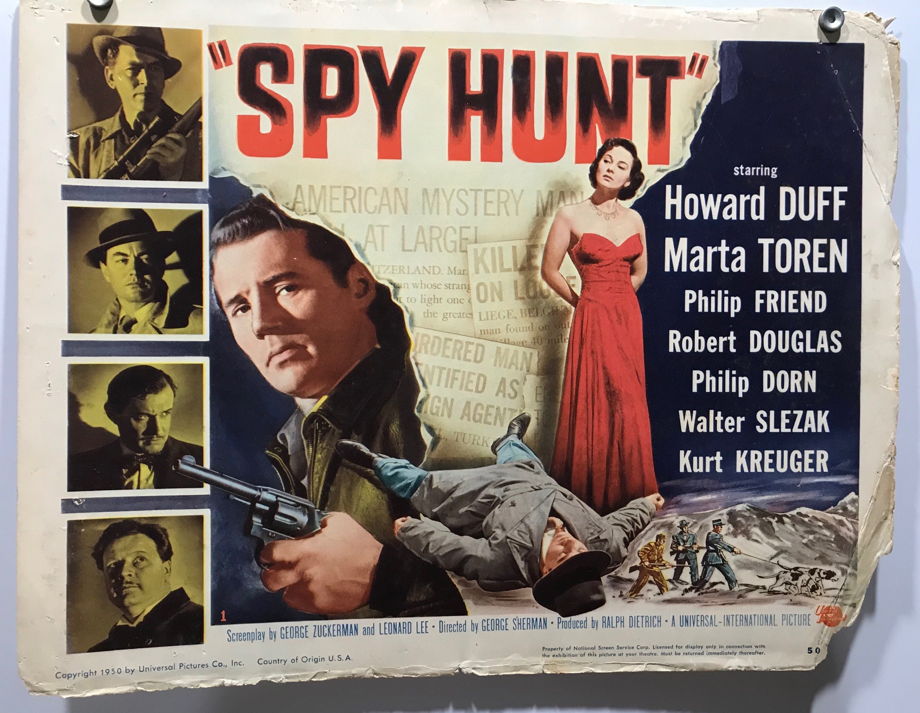ORIGINAL LOBBY CARD - SPY HUNT (b) - 1950 - title card - Howard Duff, Marta Toren, Philip Friend ...