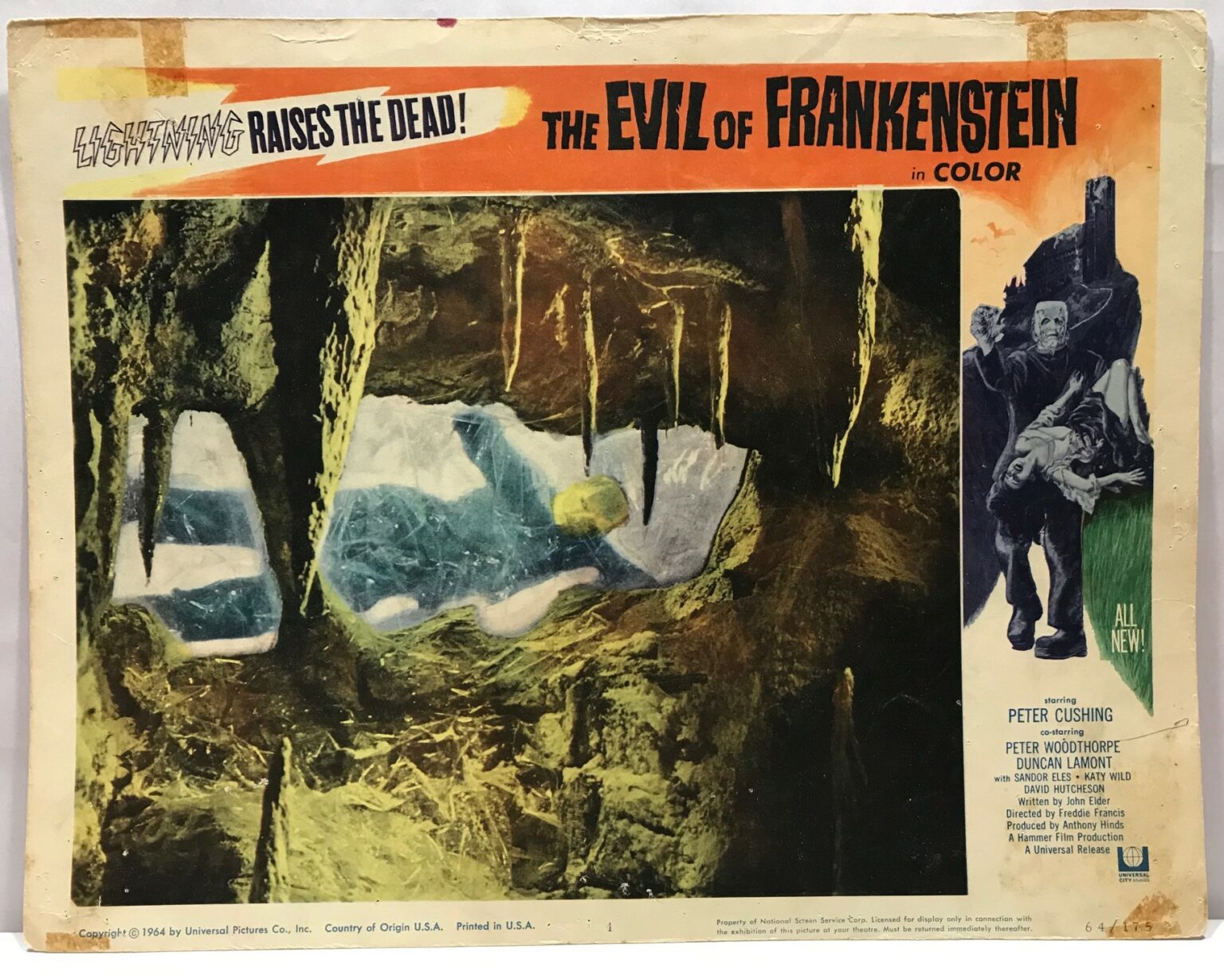 ORIGINAL LOBBY CARD - EVIL OF FRANKENSTEIN - 1964 - card #1 - Peter ...