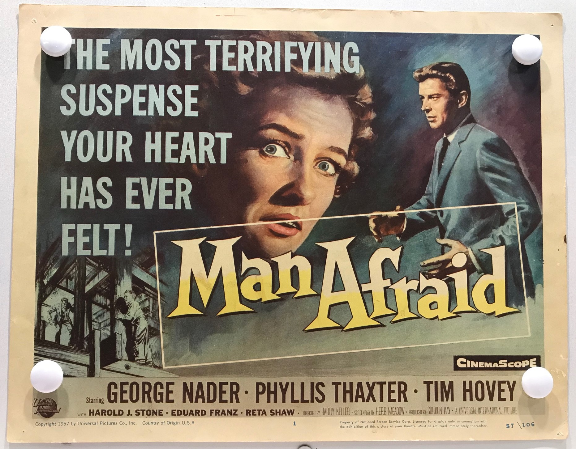 ORIGINAL LOBBY CARDS - MAN AFRAID - 1957 - card set of 8 - George Nader ...