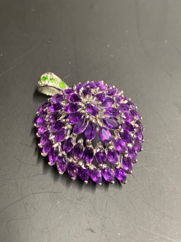 STERLING SILVER PENDANT - MANY UNKNOWN PURPLE STONES - X Marks The Shop