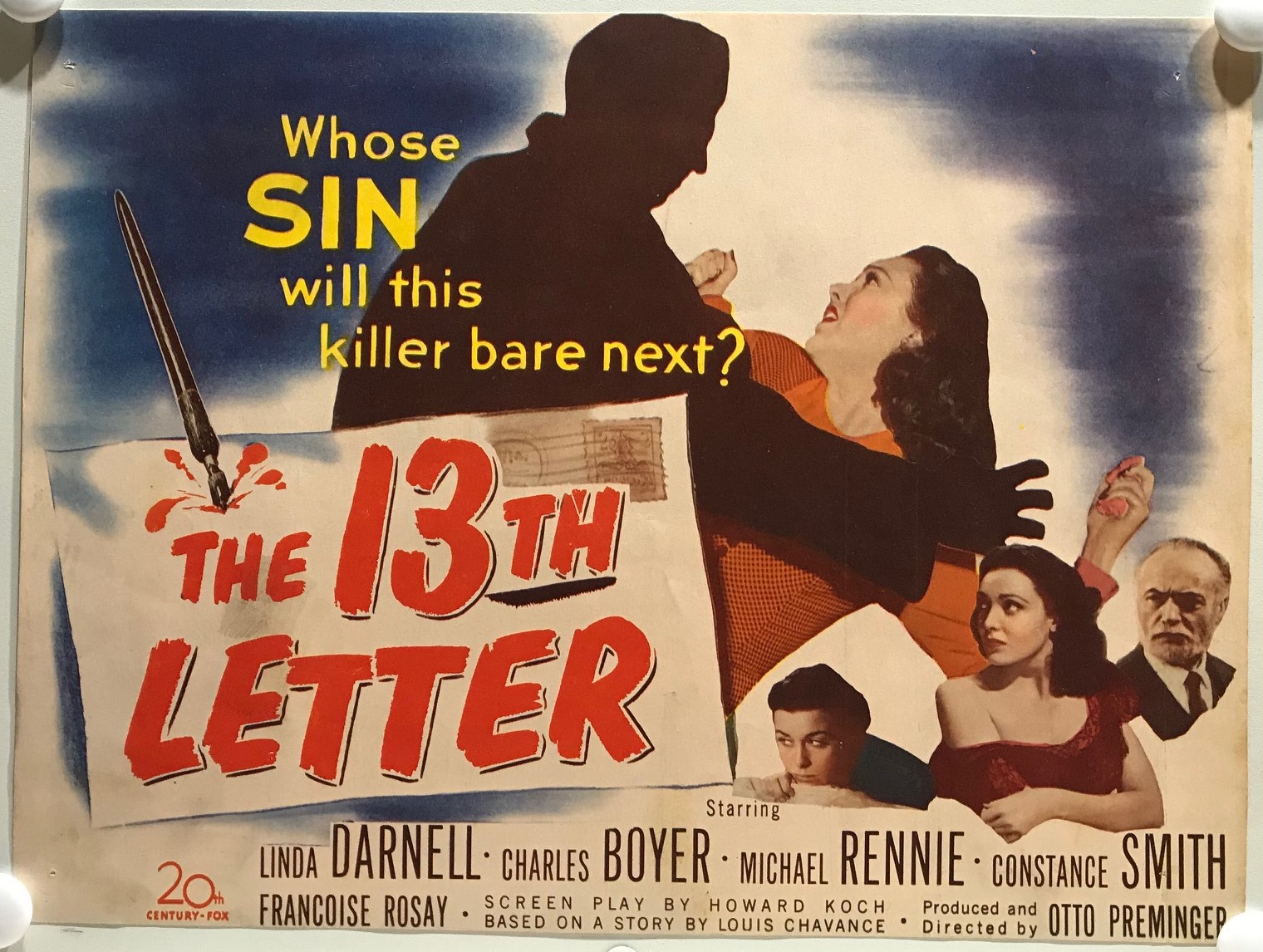 ORIGINAL LOBBY CARDS - THE 13TH LETTER - 1951 - set of 8 - Linda ...