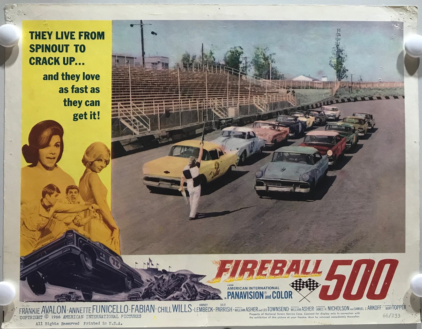 ORIGINAL LOBBY CARD - FIREBALL 500 - 1966 - title card - Frankie Avalon, Annette Funicello ...