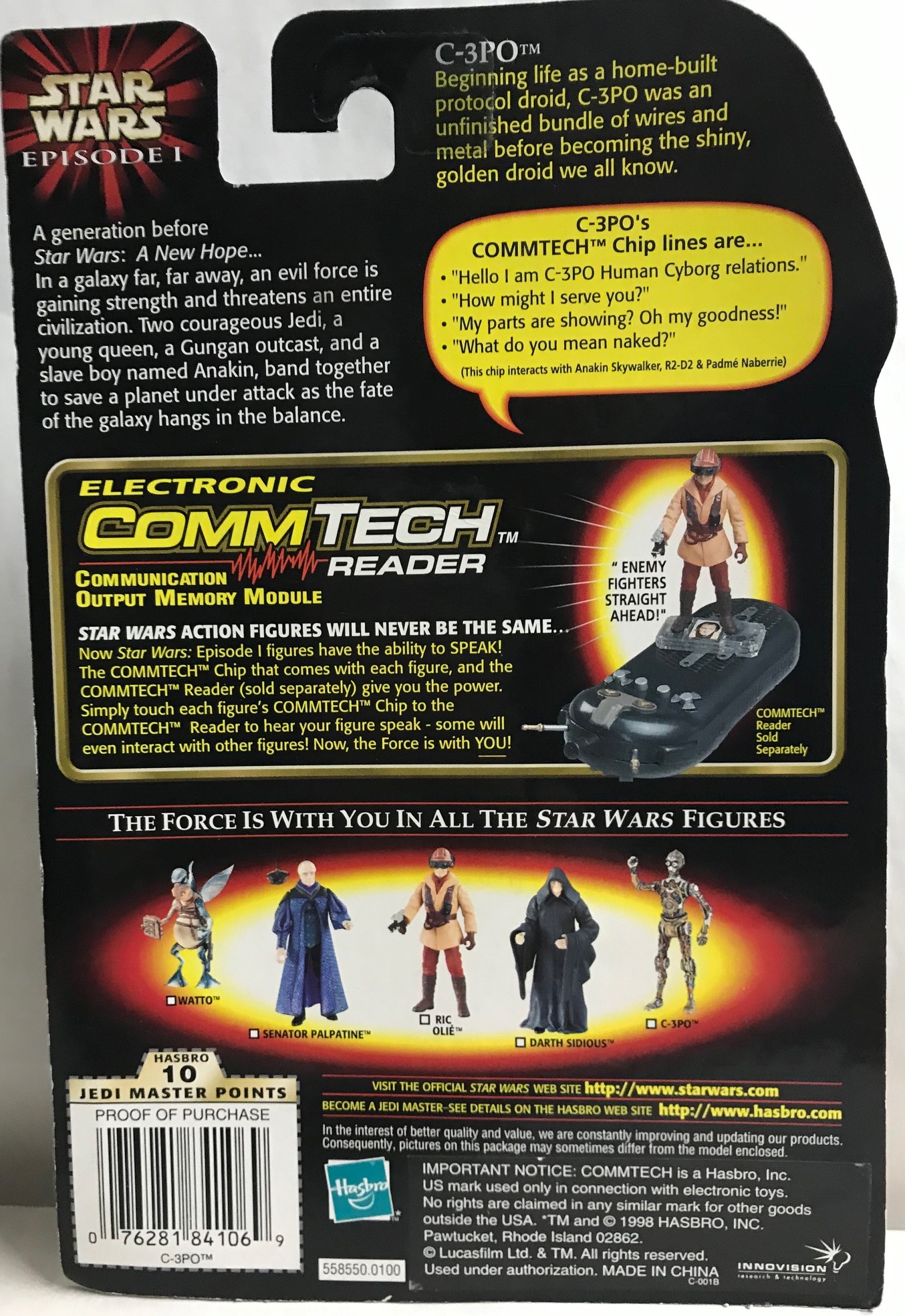 STAR WARS - HASBRO - EPISODE 1 - C-3PO - with CommTech Chip - X Marks ...