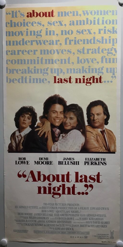 ORIGINAL DAYBILL MOVIE POSTER - ABOUT LAST NIGHT - 1986 - X Marks The Shop