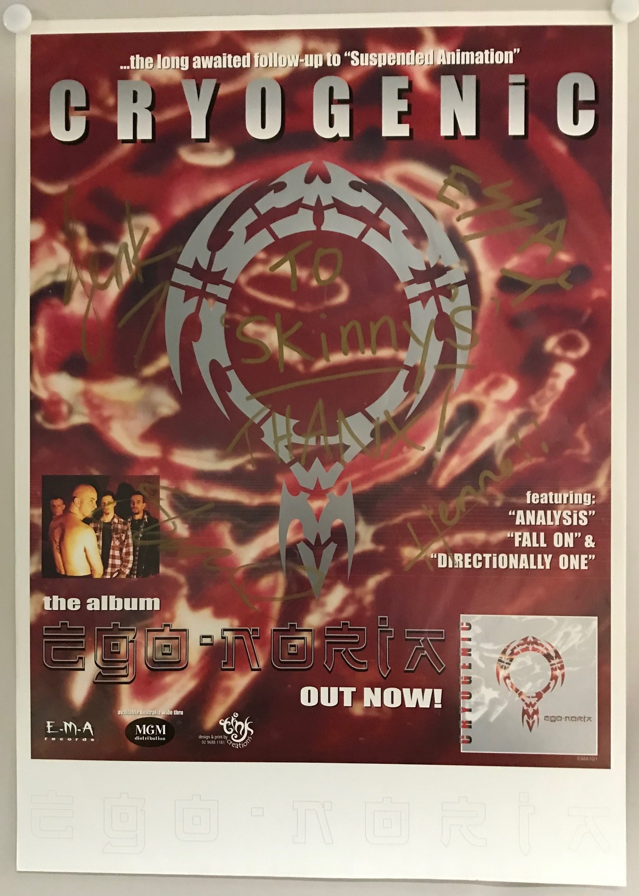 MUSIC PROMO POSTER - SIGNED - CRYOGENIC - EGO-NORIA (b) - X Marks The Shop